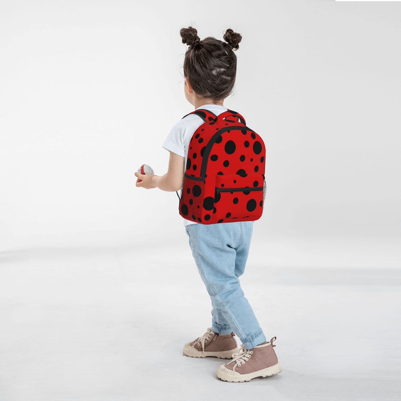 Dujiea 12" Kids Backpack Polka Dot Ladybug Toddler Backpack For Boys Girls, Preschool Kindergarten Schoolbag Nursery Travel Bag With Chest Strap