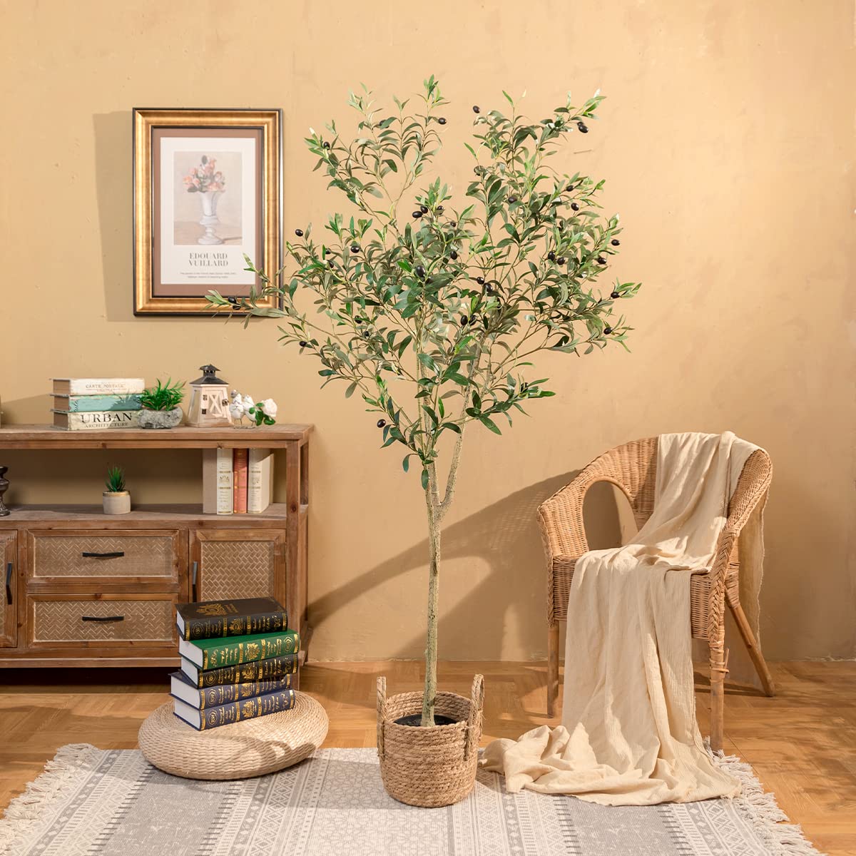 Hobyhoon Artificial Olive Tree, 6FT Tall Faux Silk Plant Artificial Tree in Potted Oliver Branch Leaves and Fruits for Modern Home Decor Indoor