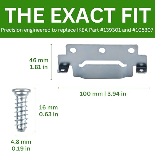 Spare Hardware Parts Replacement for IKEA Bed Frame Part 139301 (Mounting Plate) and 105307 (Screws)