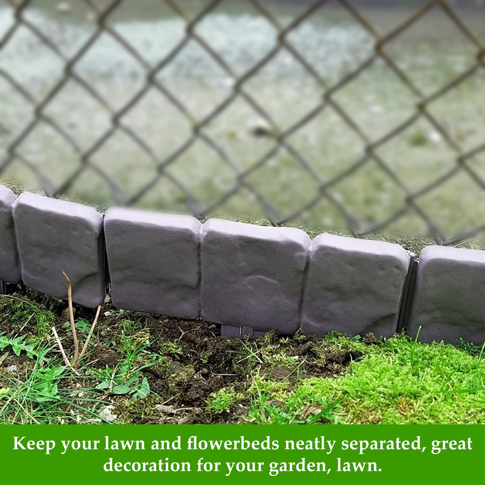 Acrux7 20 Pack Garden Edging Border, Plastic Garden Lawn Edging, DIY Grey Stone Effect Edging Plant Border, Garden Edging Flower Bed Edging for Walkways Landscape Garden Patio Lawn