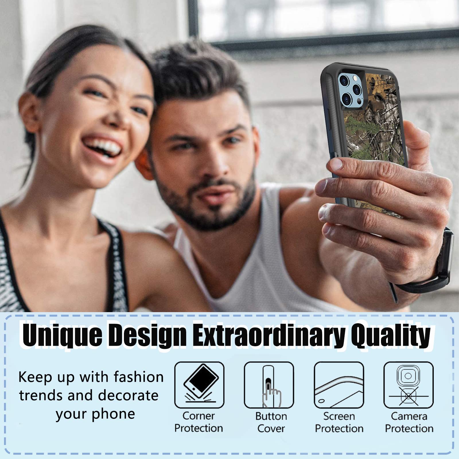 OTTARTAKS Compatible for iPhone 13 Pro Max Case with Screen Protector Heavy Duty Camo Design for Men Boys Shockproof Full-Body Protective Case for iPhone 13 Pro Max 6.7inch, Camouflage