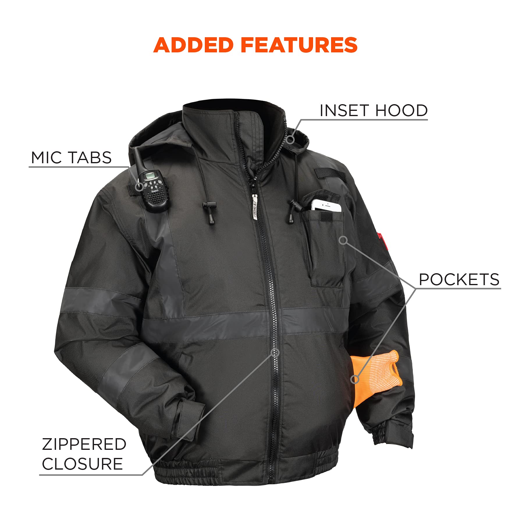 Ergodyne unisex adult Enhanced Visibility for Night Or Low Light Conditions Winter Jacket, Black, Large US