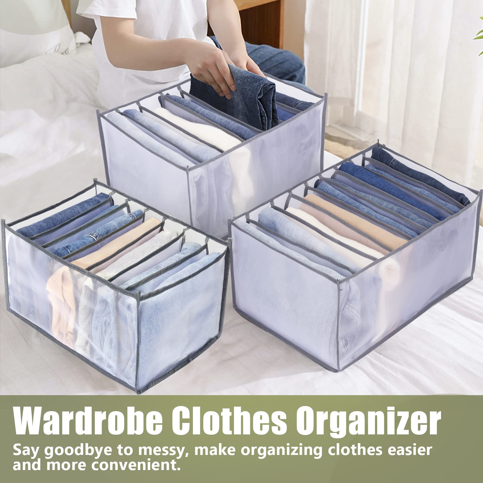 TOOVREN T-Shirt Organizer, Drawer Dividers for Clothes, Mesh Clothes Storage for Leggings, T-Shirts, Kids Jeans, Underwear (3Pack)