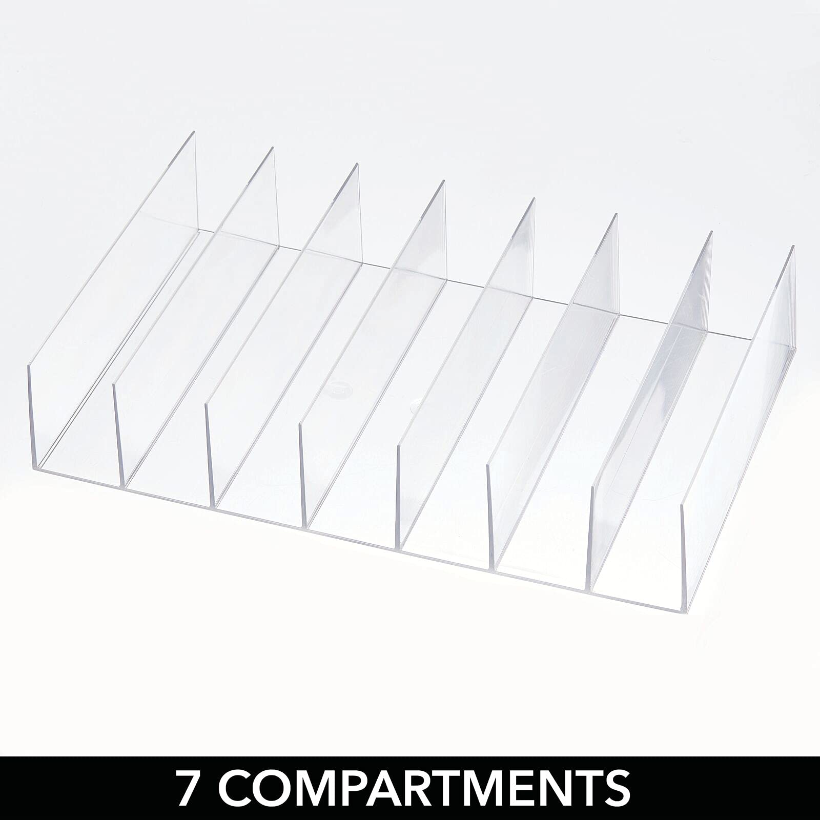 mDesign Plastic Divided Clutch Organizer for Closets, Bedrooms, Dressers - Closet Shelf Storage Solution for Purses, Wallets, Bill Folds, and Accessories - 7 Sections - Lumiere Collection - Clear