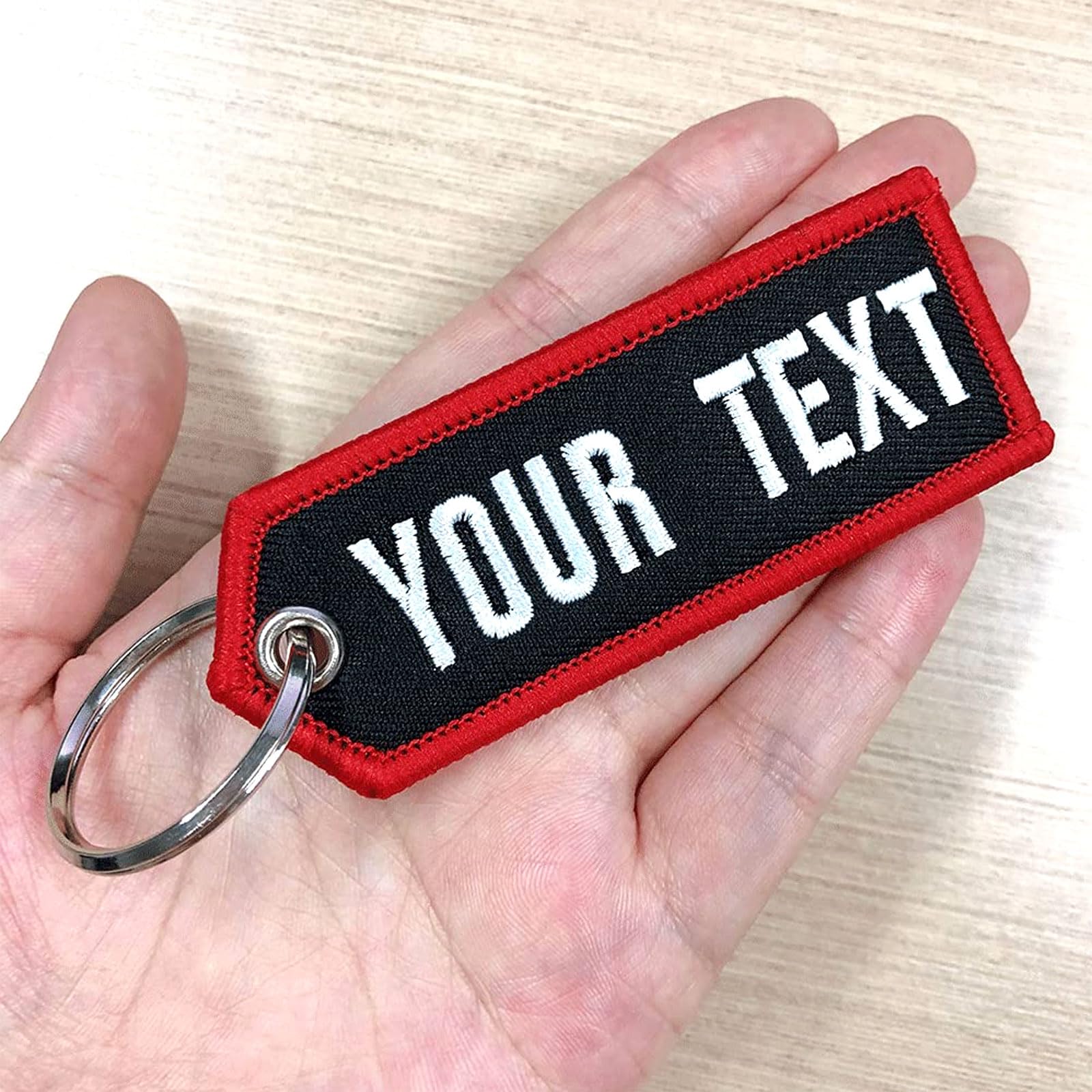 Kamao Personalized Keychain, Customized Embroidery Any Text Great Gift Keychain, for Men's Motorcycle ATV Car and Scooters, Black, Red, Orange, Blue, Yellow, 8.5x3.2 cm
