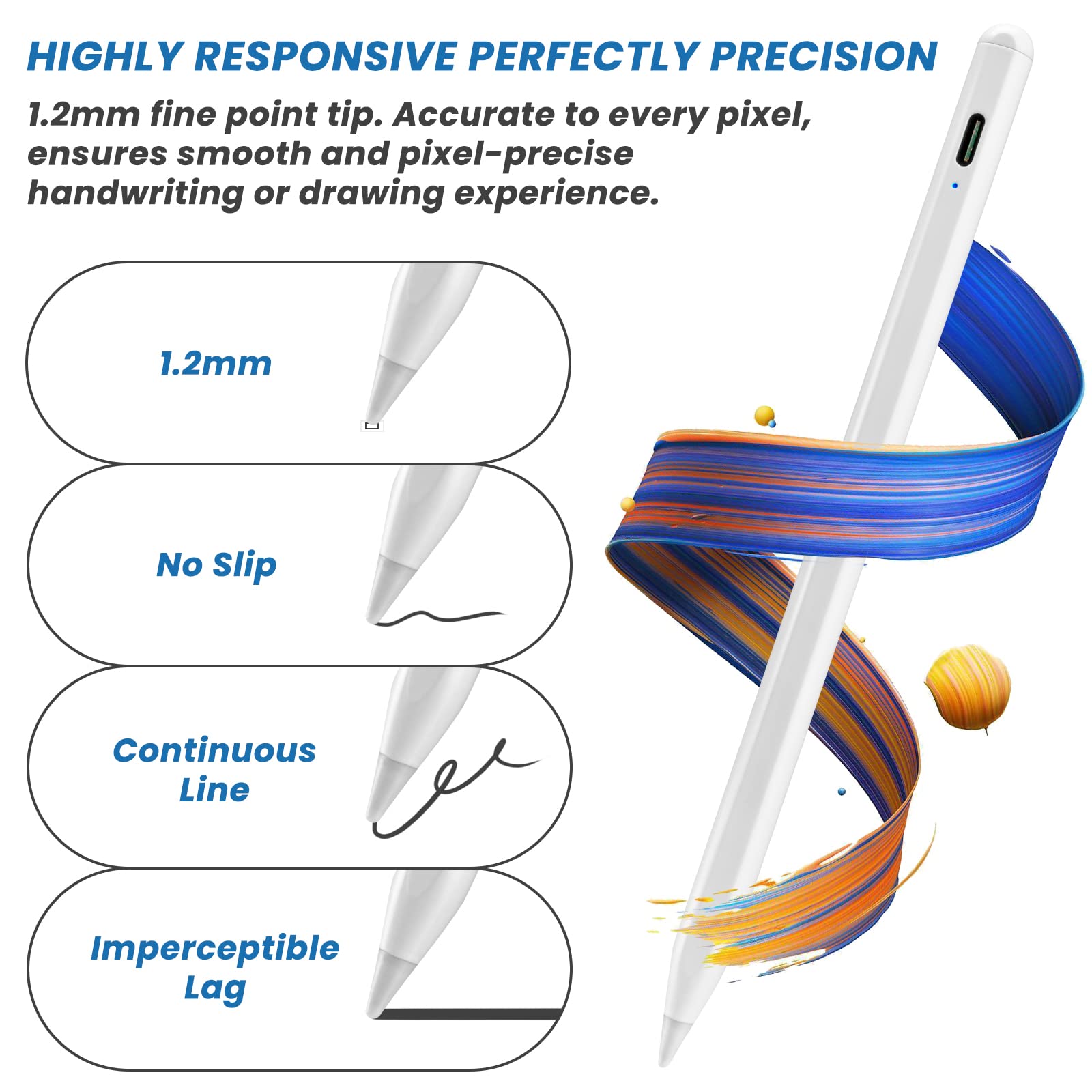 Electronic Stylus Pen for Lenovo Duet Chromebook 2 in 1,1.2mm Repalceable Plastic Tip Stylist Pencil Compatible with Lenovo Duet Chromebook 2 in 1 Writing Stylus Pen,White