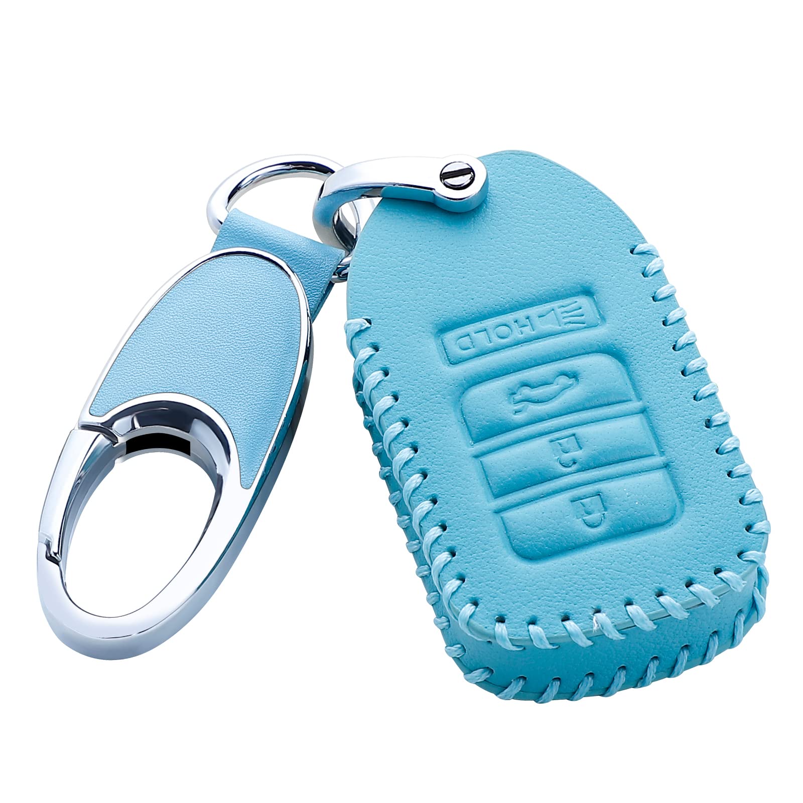 ANSOZLEE Genuine Leather Smart Key Keyless Remote Entry Fob Case Cover with Key Chain Suitable for Honda Civic, Fit, CR-V,Accord, Pilot (Blue)