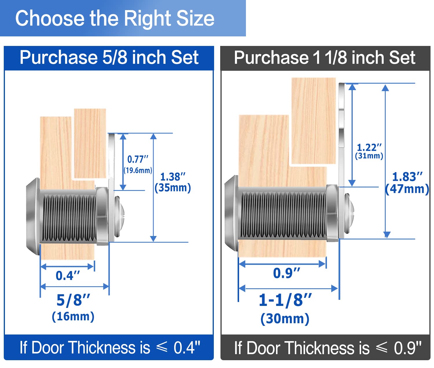 Sissinda Cam Locks Cabinet Locks Keyed Alike,1-1/8Inch Cylinder Fits on 0.9Inch Max Panel Thickness,Secure Drawer RV Camper Trailer,Zinc Alloy(1-1/8Inch 12Pcs)
