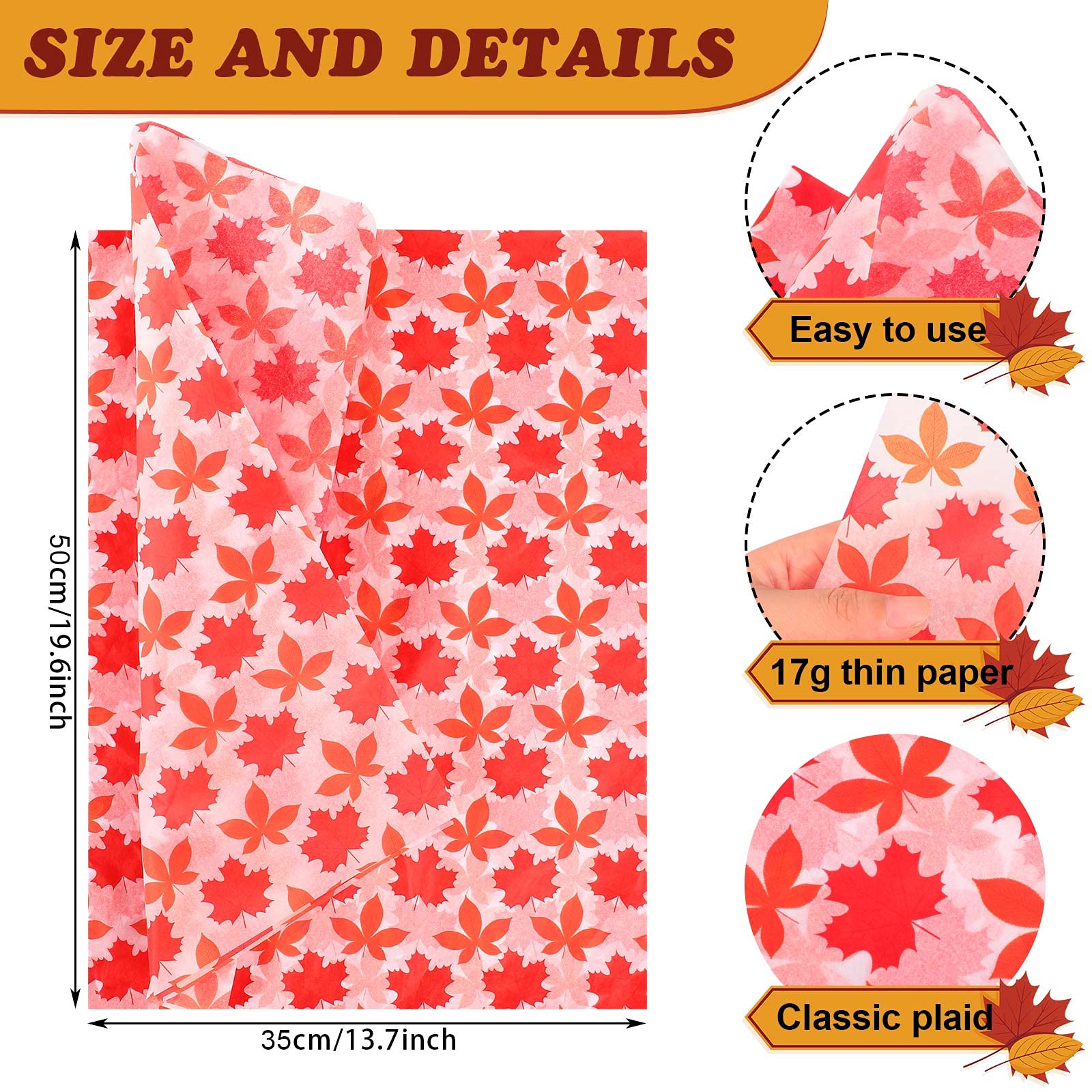 90 Pieces Thanksgiving Tissue Paper Brown Orange Tissue Paper for Gift Fall Wrapping Tissue Paper Fall Wrapping Paper Maple Leaves Pumpkin Printed Assorted Tissue Paper for Gift Bags