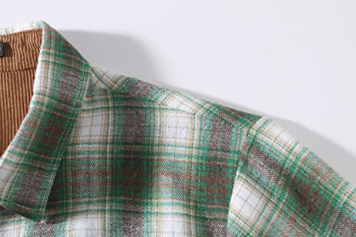 SSLR Flannel Shirts for Men Long Sleeve Button Down Shirt Lightweight Plaid Brushed Casual (Large, Green Brown)