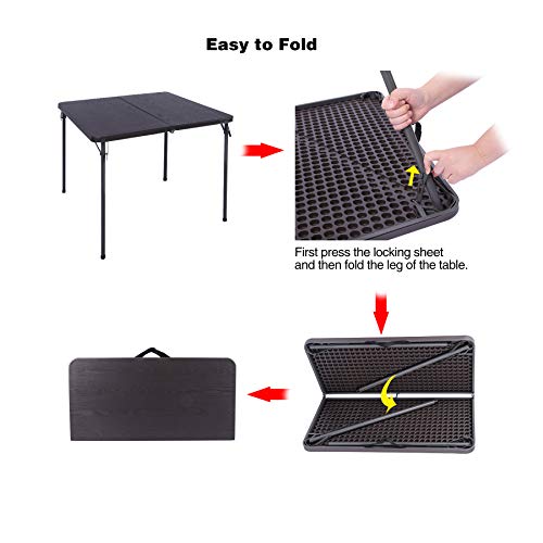 Lineslife Square Folding Card Table Portable with Collapsible Legs, 34'' Fold in Half Small Card Table for Outdoor Indoor, Lightweight Compact for Camping Dining Party, Brown