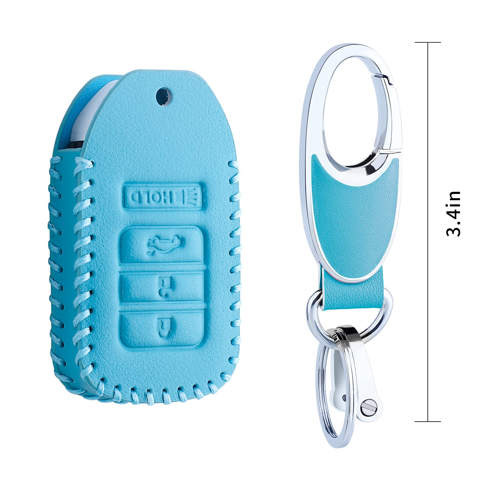 ANSOZLEE Genuine Leather Smart Key Keyless Remote Entry Fob Case Cover with Key Chain Suitable for Honda Civic, Fit, CR-V,Accord, Pilot (Blue)