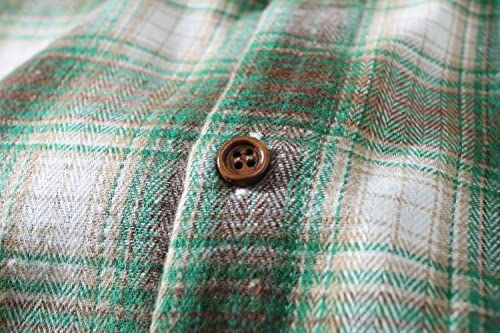 SSLR Flannel Shirts for Men Long Sleeve Button Down Shirt Lightweight Plaid Brushed Casual (Large, Green Brown)