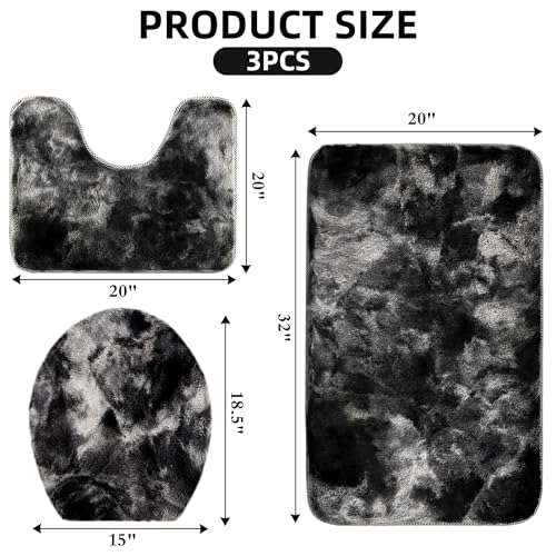 Bathroom Rugs Sets 3 Piece, Bath mats, Contour Mat and Toilet Seat Cover, Non-Slip Soft Thickness Faux Fur Rabbit Water Absorbent Shower Carpet Rug with PVC Point Rubber Backing, Machine Washable