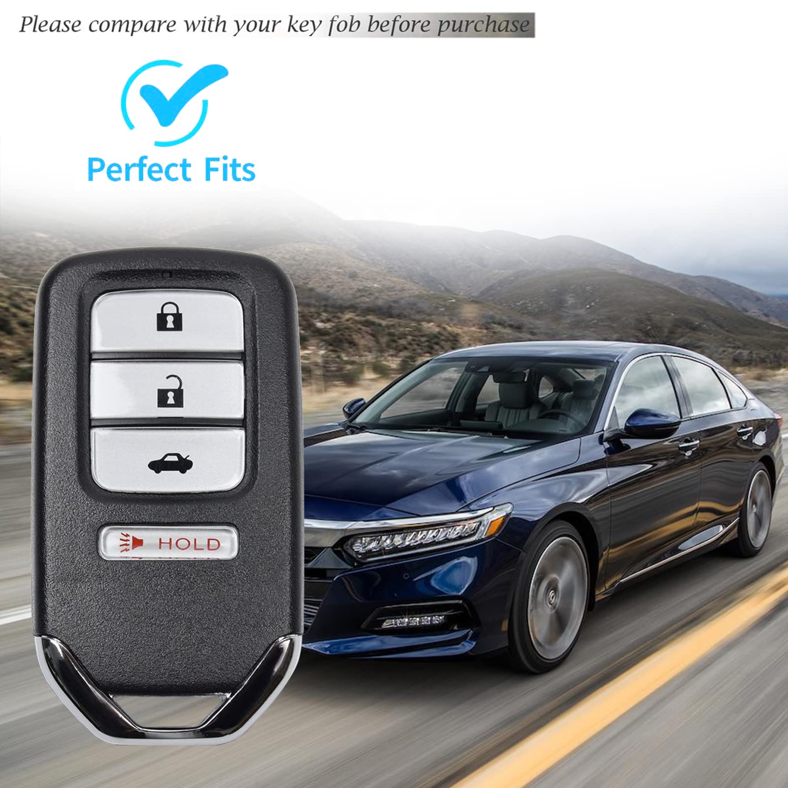 ANSOZLEE Genuine Leather Smart Key Keyless Remote Entry Fob Case Cover with Key Chain Suitable for Honda Civic, Fit, CR-V,Accord, Pilot (Blue)