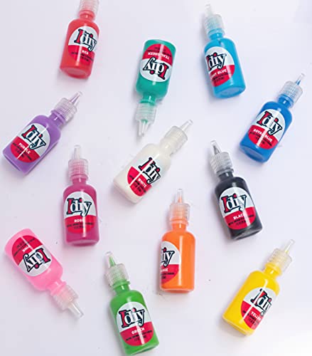DIY Fabric Paints, Set of 12 Colors, (1oz bottles) Ultra Bright 3D Fabric Paint, Non-Toxic Water-Based and Permanent - Great Craft, Gift, Project - Decorate on Any Surface!