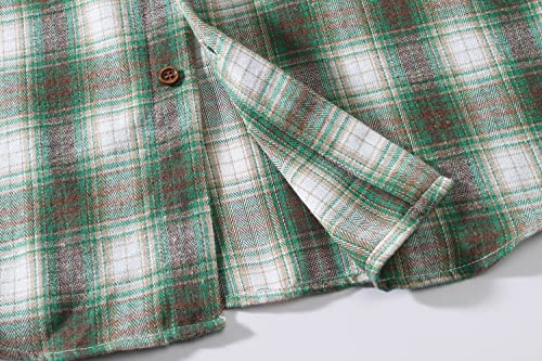 SSLR Flannel Shirts for Men Long Sleeve Button Down Shirt Lightweight Plaid Brushed Casual (Large, Green Brown)