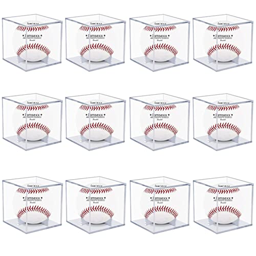 12 Pack UV Protected Acrylic Boxes for Display,Clear Display Case Baseball Cube Memorabilia Showcase Autograph Ball Protector