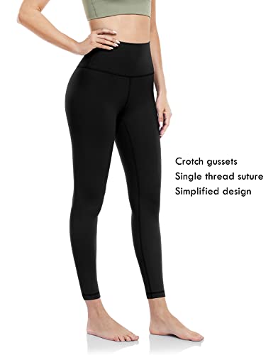 HeyNuts Pure&Plain 7/8 High Waisted Leggings for Women, Athletic Compression Tummy Control Workout Yoga Pants 25'' Black M(8/10)