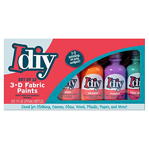DIY Fabric Paints, Set of 12 Colors, (1oz bottles) Ultra Bright 3D Fabric Paint, Non-Toxic Water-Based and Permanent - Great Craft, Gift, Project - Decorate on Any Surface!
