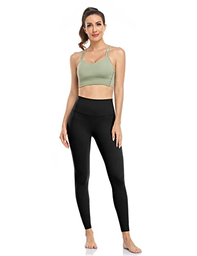 HeyNuts Pure&Plain 7/8 High Waisted Leggings for Women, Athletic Compression Tummy Control Workout Yoga Pants 25'' Black M(8/10)