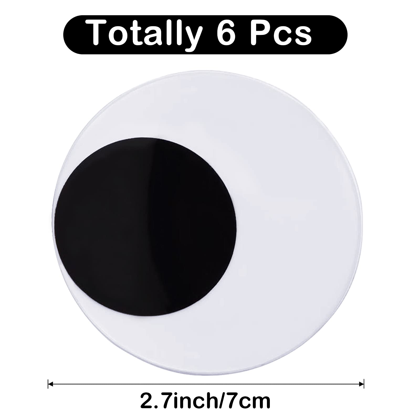 Cinvo 2.7 Inch Medium Googly Eyes Self Adhesive 7cm Big Wiggle Eyes Large Sticky Eyes for Party Halloween Decor Door Christmas Trees Cleaning Robot VR Goggles Classroom DIY Craft Projects (Pack of 6)