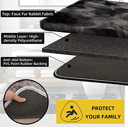 Bathroom Rugs Sets 3 Piece, Bath mats, Contour Mat and Toilet Seat Cover, Non-Slip Soft Thickness Faux Fur Rabbit Water Absorbent Shower Carpet Rug with PVC Point Rubber Backing, Machine Washable
