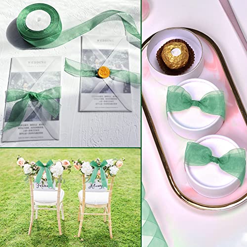 Green Sheer Ribbon, 50 Yards 1-1/2 inch Wide Shimmer Sheer Organza Ribbon for Bow Making, Gift Wrapping, Box Packaging, Crafting, Christmas Decoration and More