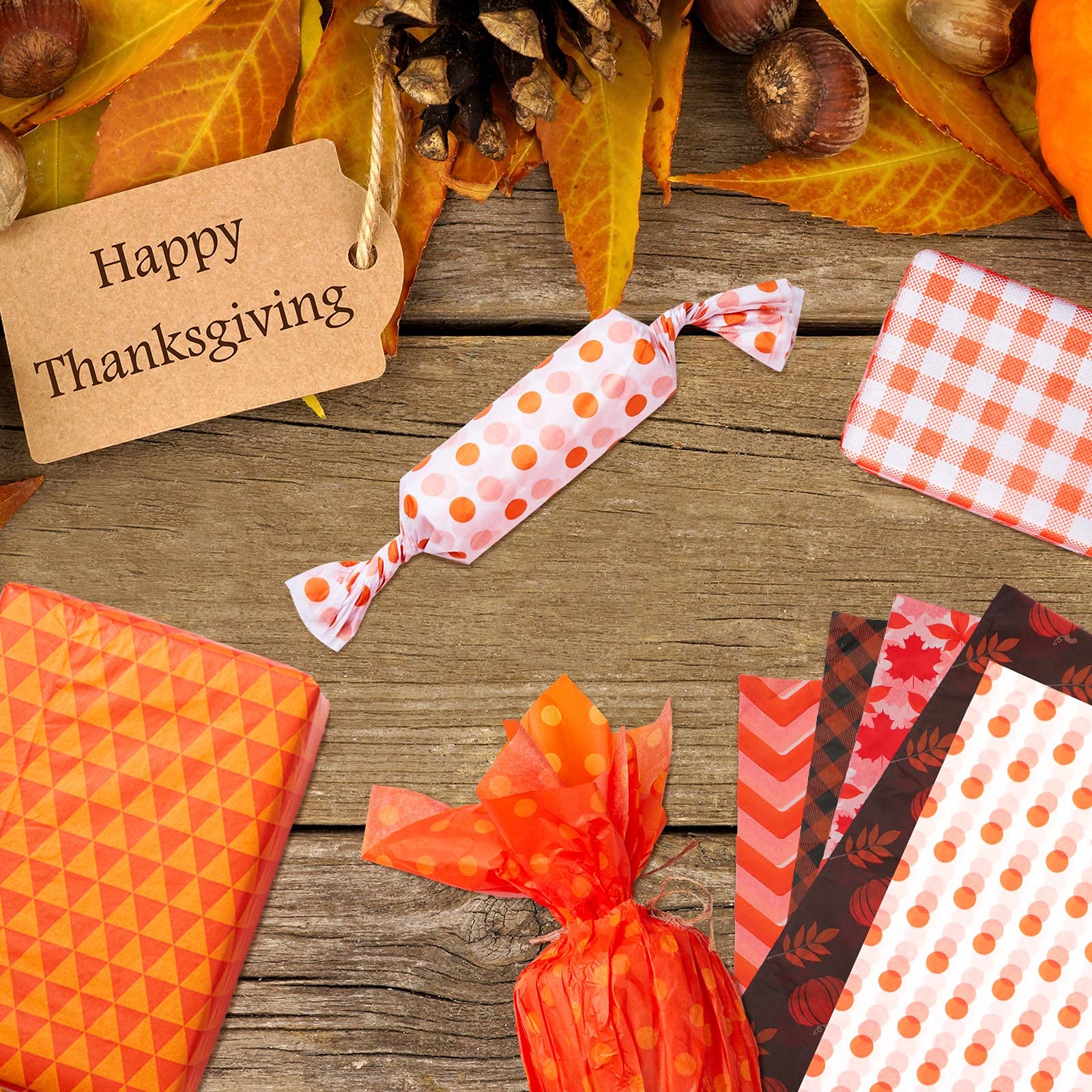 90 Pieces Thanksgiving Tissue Paper Brown Orange Tissue Paper for Gift Fall Wrapping Tissue Paper Fall Wrapping Paper Maple Leaves Pumpkin Printed Assorted Tissue Paper for Gift Bags