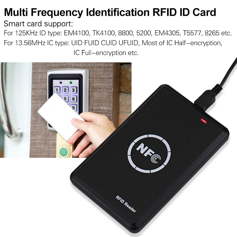 TO BE SECOND JASAG 13.56MHz IC Card Copier NFC Reader 125KHz RFID Reader Writer Duplicator Smart Card Programmer with IC Encrypted ID Composite Buckle Writable Key Fob Cards black NS106+3+3