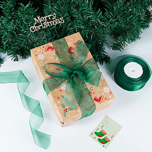 Green Sheer Ribbon, 50 Yards 1-1/2 inch Wide Shimmer Sheer Organza Ribbon for Bow Making, Gift Wrapping, Box Packaging, Crafting, Christmas Decoration and More