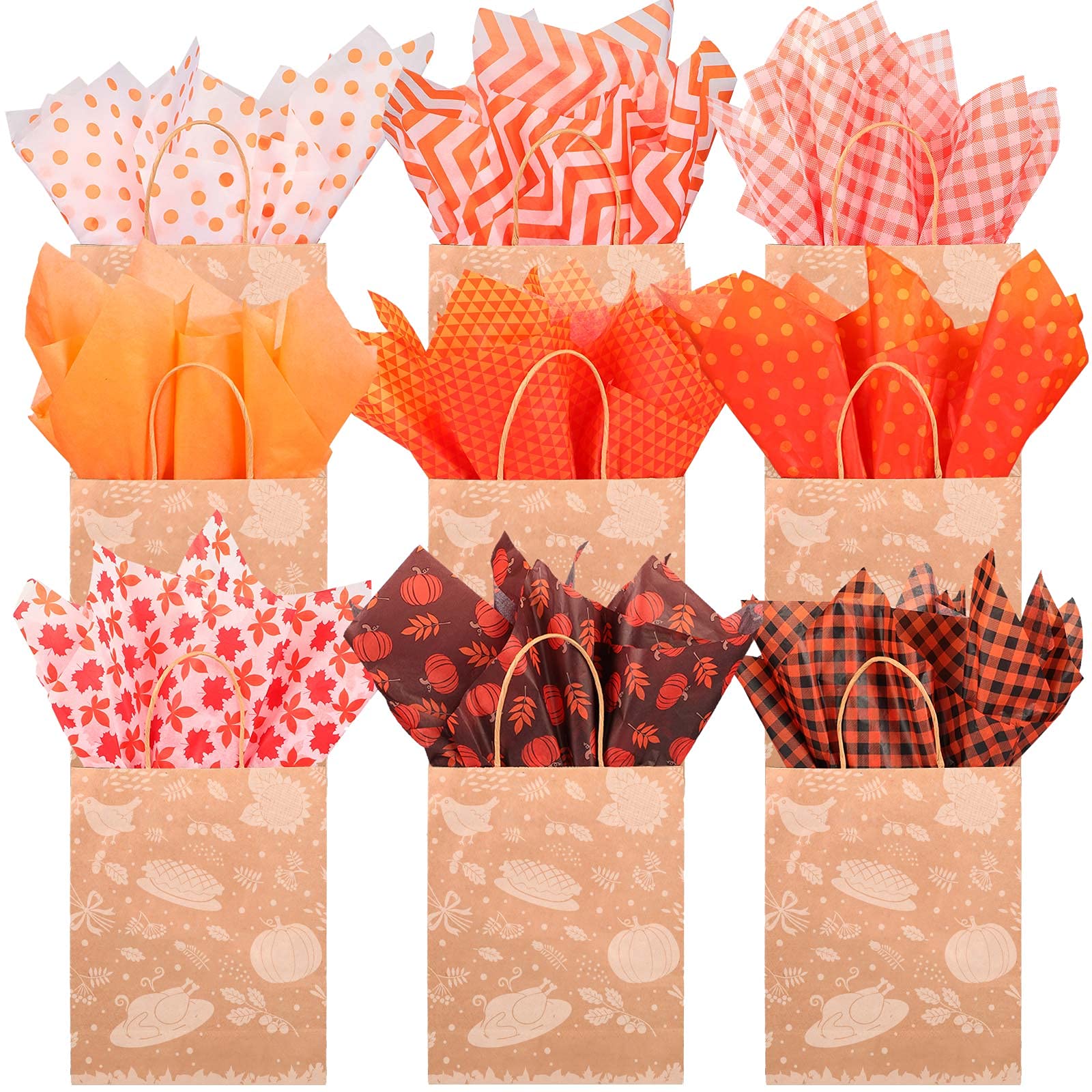 90 Pieces Thanksgiving Tissue Paper Brown Orange Tissue Paper for Gift Fall Wrapping Tissue Paper Fall Wrapping Paper Maple Leaves Pumpkin Printed Assorted Tissue Paper for Gift Bags