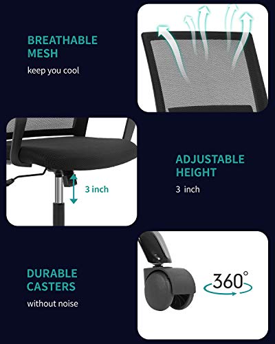 Office Chair Ergonomic Desk Chair Mid Back Computer Chair with Lumbar Support Armrests Breathable Mesh Height Adjustable Chair Rolling Swivel Chairs for Home Office,Black