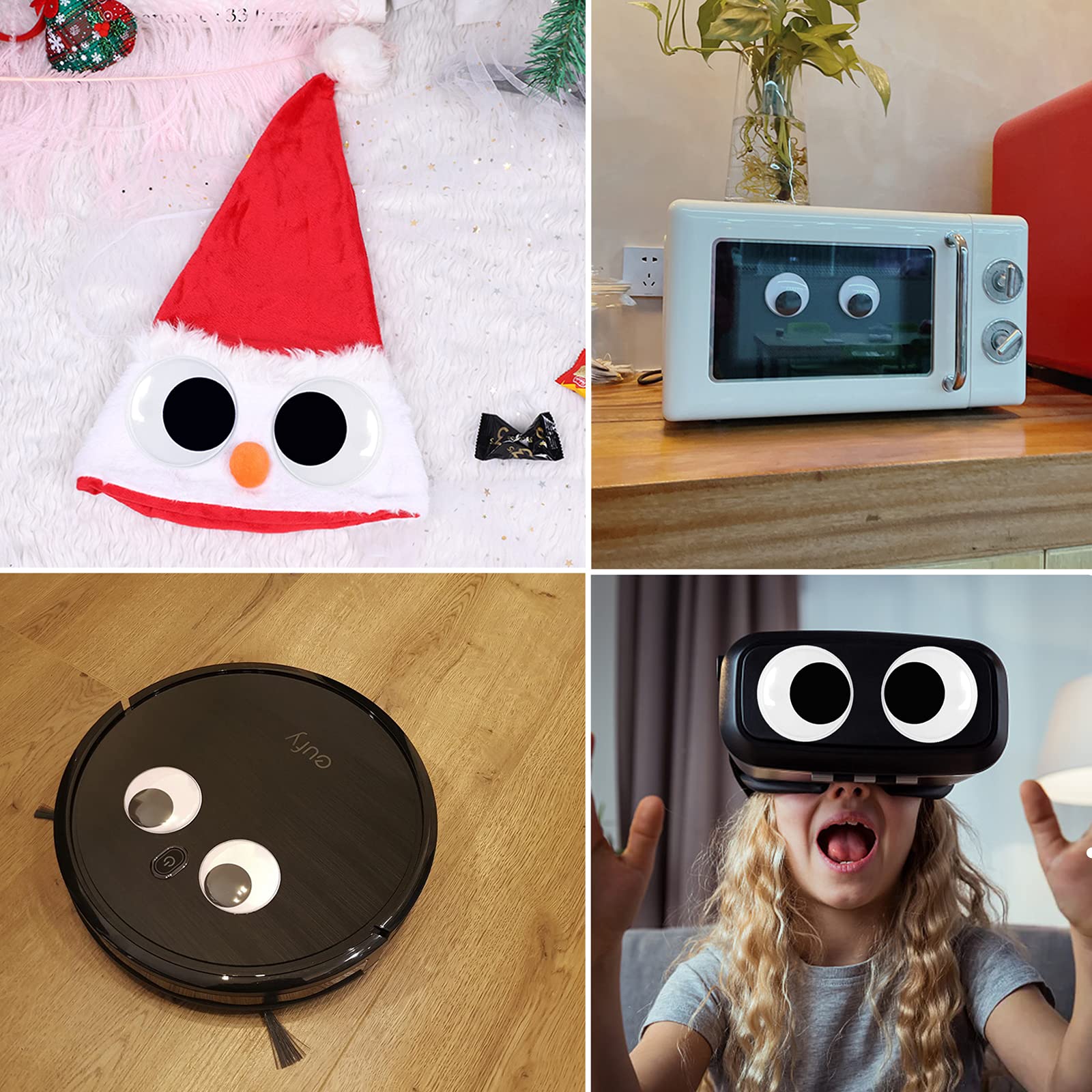 Cinvo 2.7 Inch Medium Googly Eyes Self Adhesive 7cm Big Wiggle Eyes Large Sticky Eyes for Party Halloween Decor Door Christmas Trees Cleaning Robot VR Goggles Classroom DIY Craft Projects (Pack of 6)