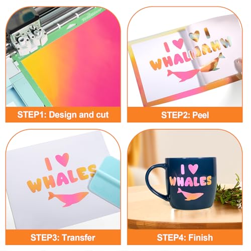 TECKWRAP Opal Chrome Holographic Adhesive Vinyl Bundle 12" x 60"/Rolls for DIY Craft, Arts (Opal White,Green Malachite,Peacock Blue,Beige Orange, Hyacinth Blue,Yellow Pink,Hot Pink)