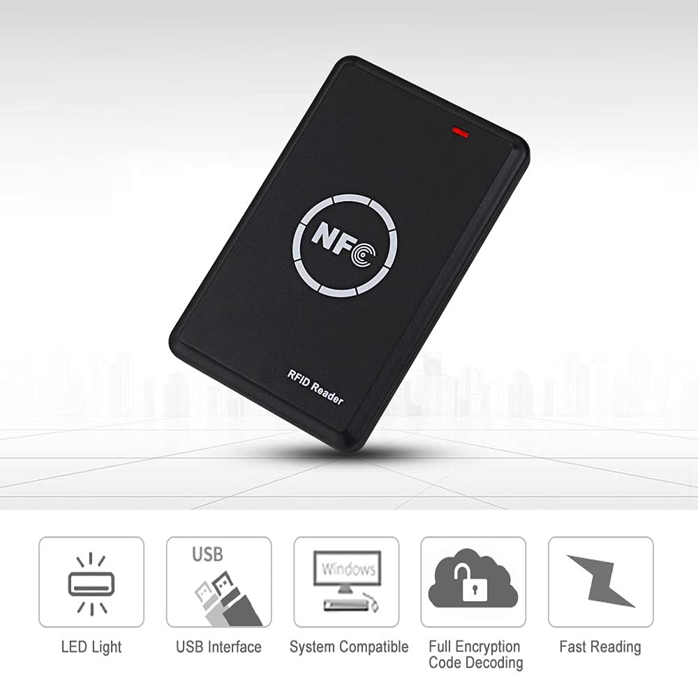 TO BE SECOND JASAG 13.56MHz IC Card Copier NFC Reader 125KHz RFID Reader Writer Duplicator Smart Card Programmer with IC Encrypted ID Composite Buckle Writable Key Fob Cards black NS106+3+3