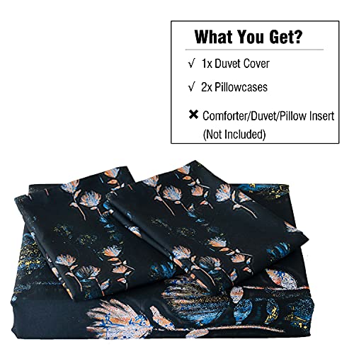 Sheleep Black Floral Duvet Cover Set 3 Pieces Bedding Soft Lightweight Brushed Microfiber Bedding , 1 Duvet Cover 2 Pillow Shams, Queen, Colorful Leaf