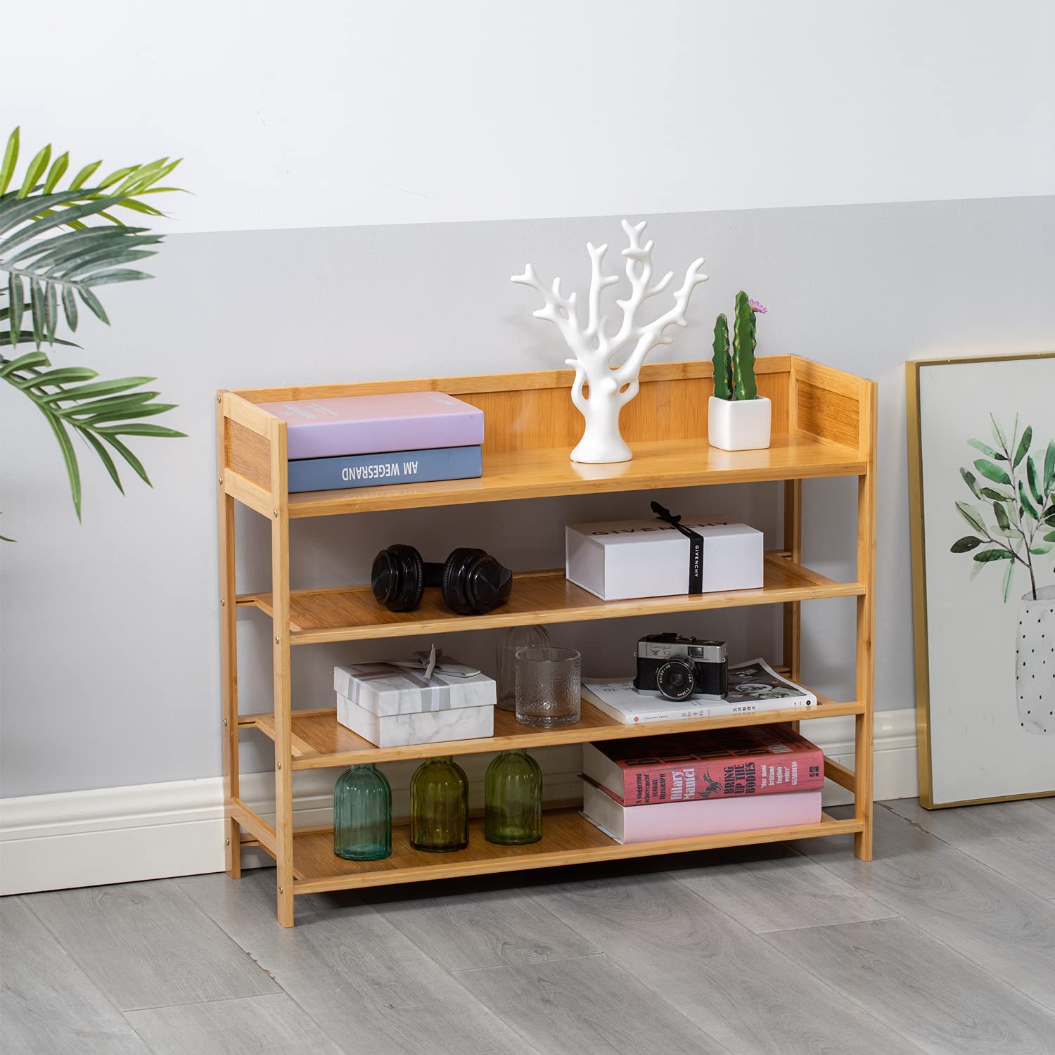 SOBIBO Bamboo Shoe Rack Organizer, 4 Tier Shoe Shelf Storage Organizer, for Entryway, Hallway, and Closet (Nature-31.5)