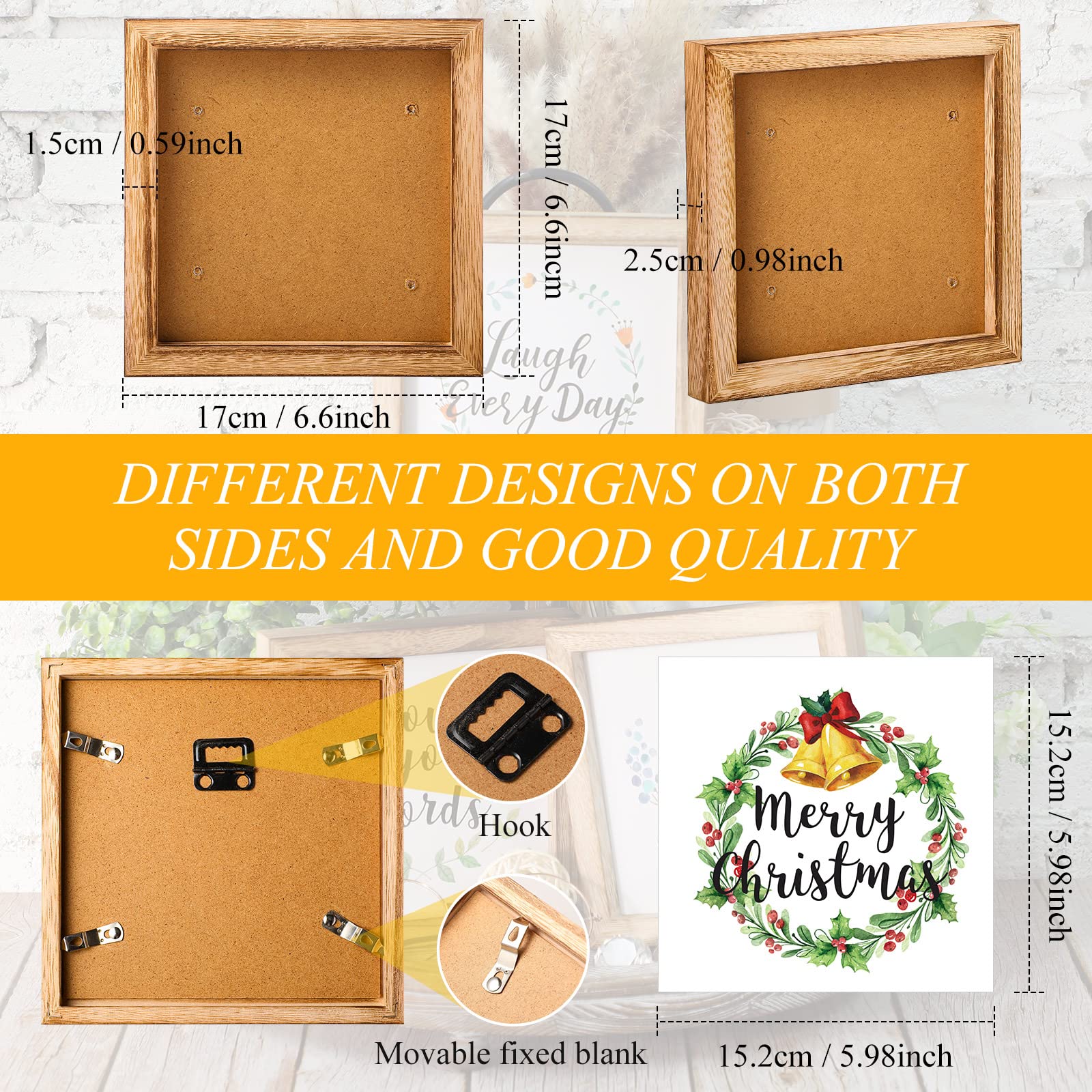 Farmhouse Home Decor Signs 3 Frames with 34 Interchangeable Holiday Seasonal Sayings Tiered Tray 6.7 x 6.7 Inch Fall Wall Decor Frames Sign for Living Room Wall, Table