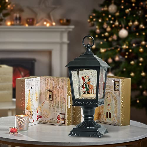 Eldnacele Christmas Musical Snow Globe Lantern Santa with 6H Timer, USB/Battery Operated Lighted Water Glittering Lantern for Adults and Kids Christmas Table Centerpiece Decoration
