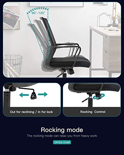 Office Chair Ergonomic Desk Chair Mid Back Computer Chair with Lumbar Support Armrests Breathable Mesh Height Adjustable Chair Rolling Swivel Chairs for Home Office,Black