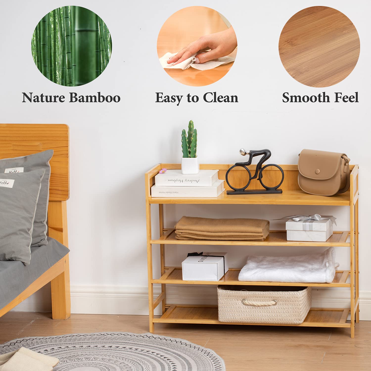 SOBIBO Bamboo Shoe Rack Organizer, 4 Tier Shoe Shelf Storage Organizer, for Entryway, Hallway, and Closet (Nature-31.5)
