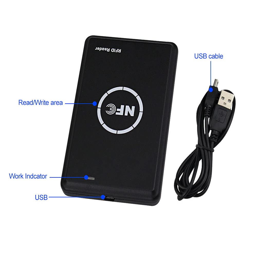 TO BE SECOND JASAG 13.56MHz IC Card Copier NFC Reader 125KHz RFID Reader Writer Duplicator Smart Card Programmer with IC Encrypted ID Composite Buckle Writable Key Fob Cards black NS106+3+3