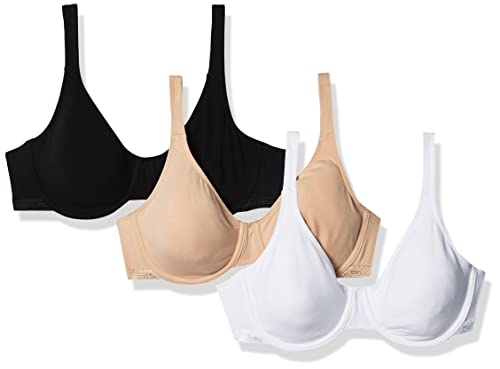 Fruit of the Loom Women's Unlined Underwire Bra-Cotton & Spandex Blend for Natural Shape and Flexibility, Black HUE/Sand/White 86CK, 38C