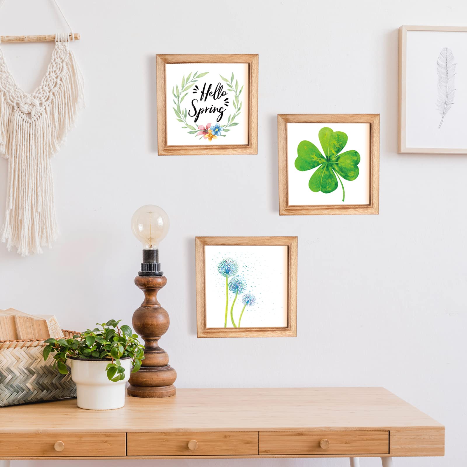 Farmhouse Home Decor Signs 3 Frames with 34 Interchangeable Holiday Seasonal Sayings Tiered Tray 6.7 x 6.7 Inch Fall Wall Decor Frames Sign for Living Room Wall, Table