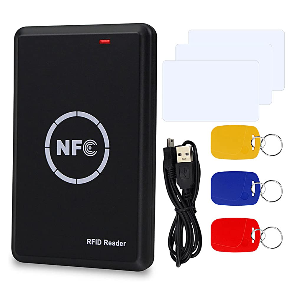 TO BE SECOND JASAG 13.56MHz IC Card Copier NFC Reader 125KHz RFID Reader Writer Duplicator Smart Card Programmer with IC Encrypted ID Composite Buckle Writable Key Fob Cards black NS106+3+3