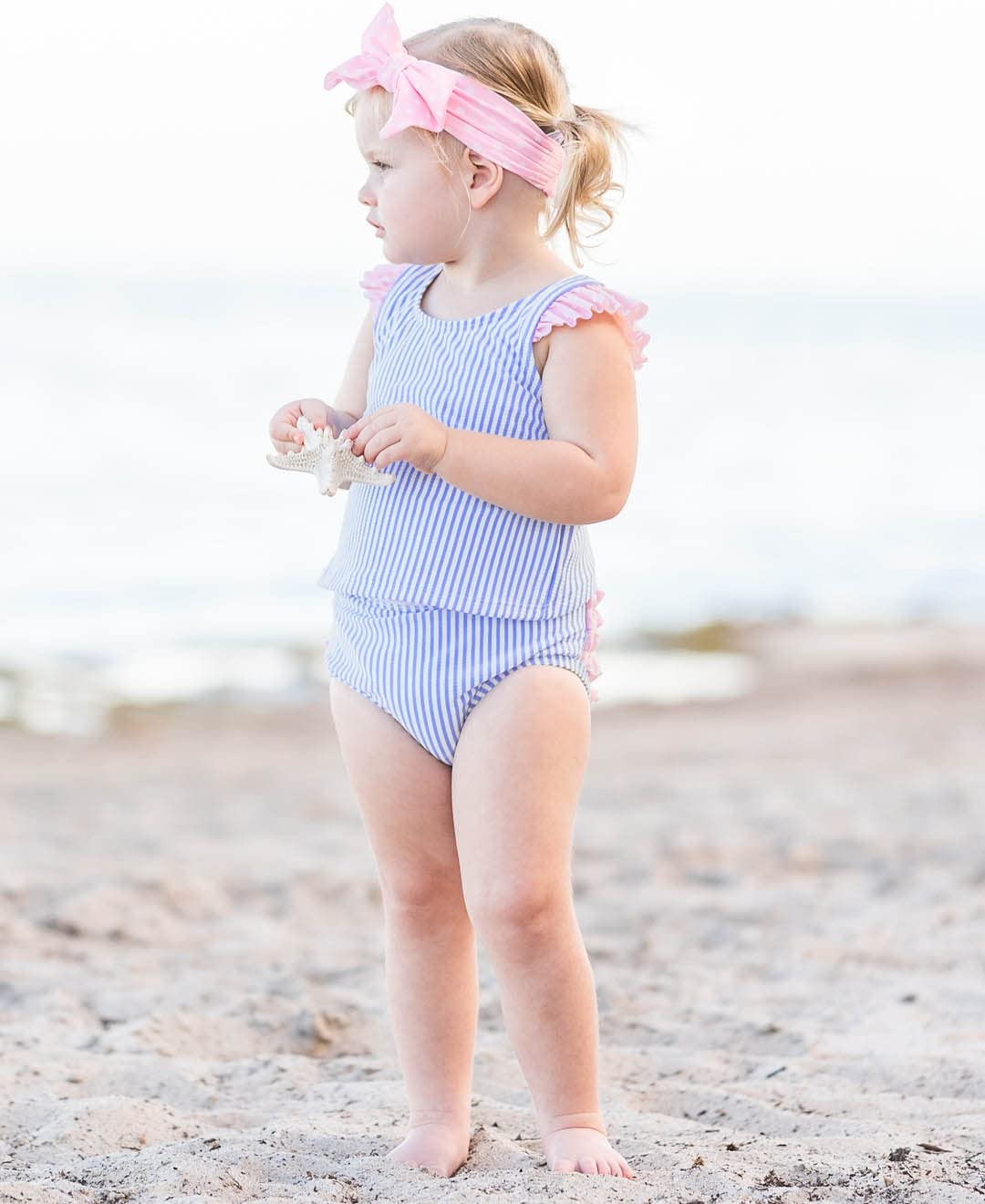 RuffleButts® Girls Pink Polka Dot Swim Bow Headband - One Size