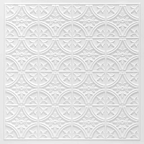 From Plain To Beautiful In Hours 290 Scarlette PVC 2' x 2' Lay-in Ceiling Tile (Covers / 40 sq.ft), White Matte, 10 Piece