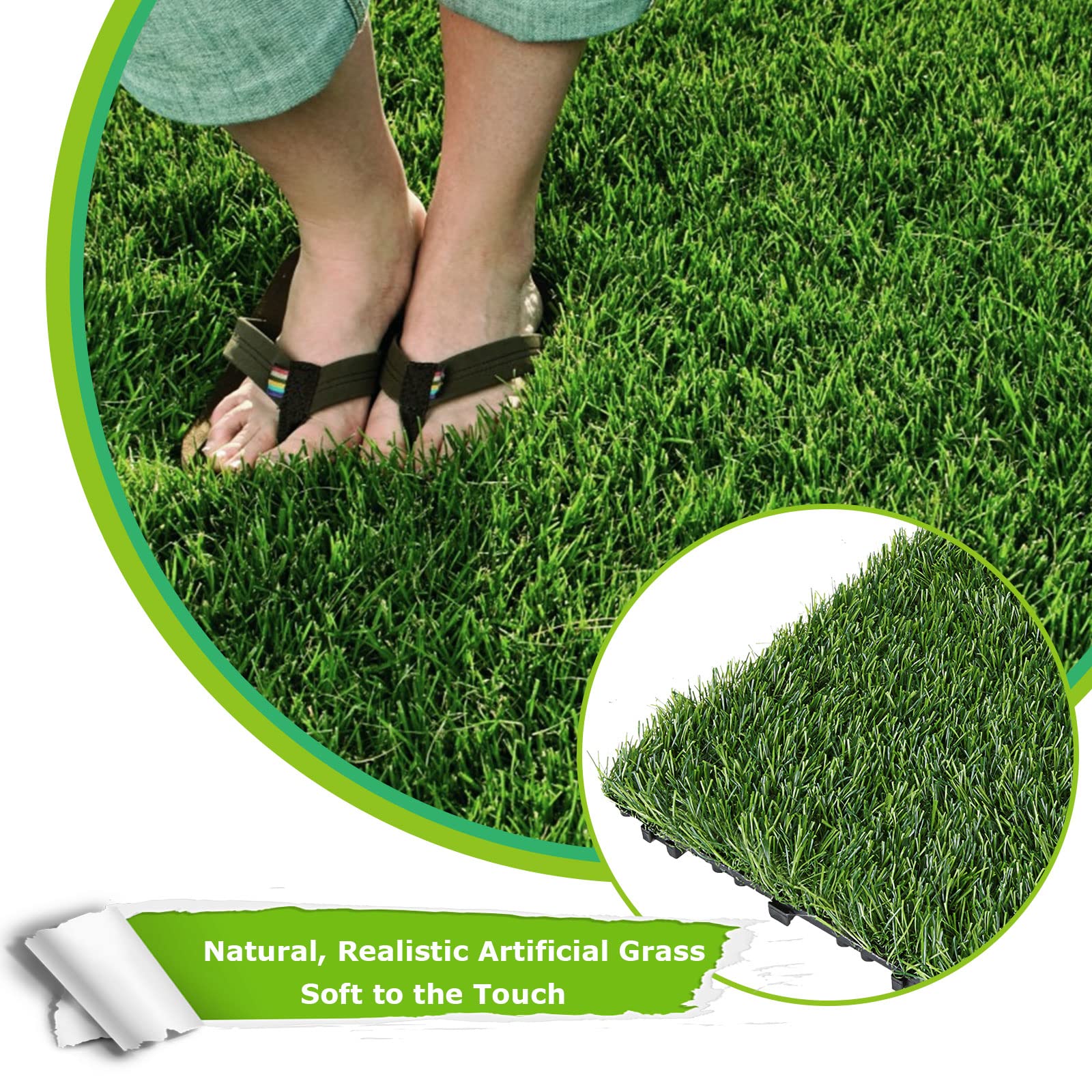 FVIEXE 9PCS Artificial Grass Turf Tile, 12 x 12 Inch Interlocking Deck Tiles Turf Squares Fake Grass Mat for Pet, Dogs, Patio, Balcony Apartment Indoor Outdoor Flooring Decor Grass Turf Rug