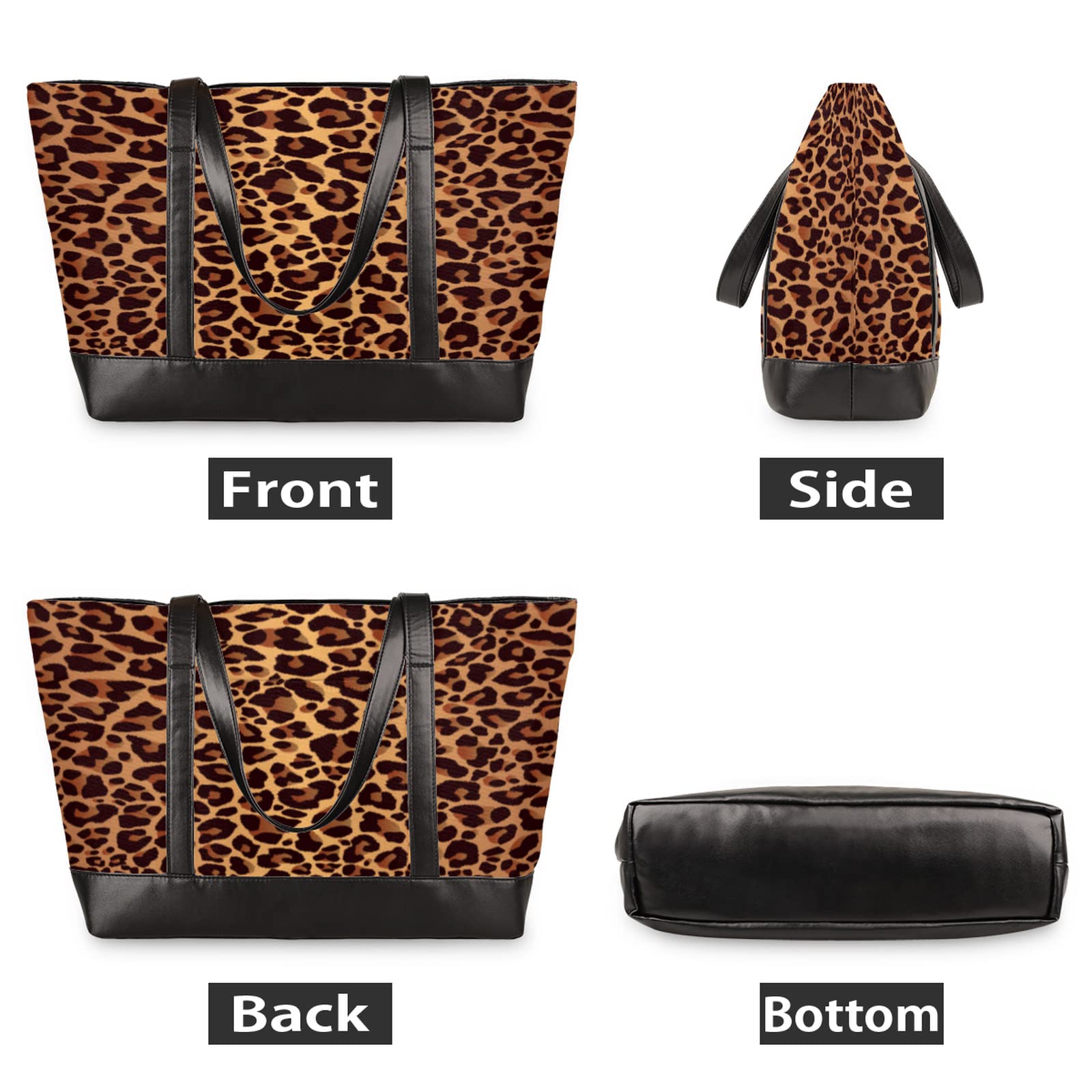 Laptop Tote Bag for Women 15.6 inch Leopard Cheetah Skin Print Large Capacity Lightweight Durable Computer Briefcase Leather Shoulder Bag for Work Travel School Office Handbag
